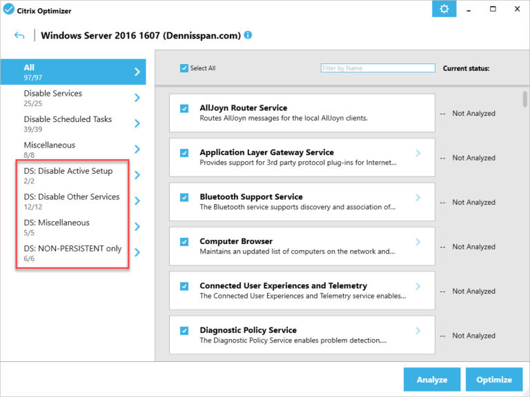 Citrix Optimizer custom template for Windows Server 2016 - Dennis Span